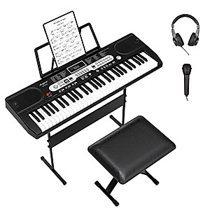 Amyove Keyboard Piano for Beginners, 61 Key Piano Keyboard with Built-In Speaker Microphone, Sheet Stand and Power Supply, Portable Keyboard Teaching for Best Birthday or Christmas Gift