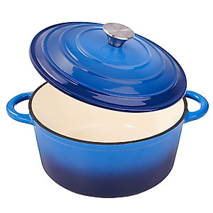 Fijinhom 6 Quart Enameled Cast Iron Dutch Oven Pot with Lid, Dual Handle for Bread Baking, Pre-Seasoned Cookware, Heavy-Duty, Oven Safe up to 500° F, Non-stick & Applicable All Cookings, Blue