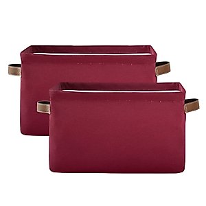 xigua Burgundy Red Solid Color Foldable Storage Basket for Shelves, Collapsible Waterproof Sturdy Fabric Storage Bin with Handles, Canvas Storage Cube for Organizing Shelf Nursery Home Closet 2PCS