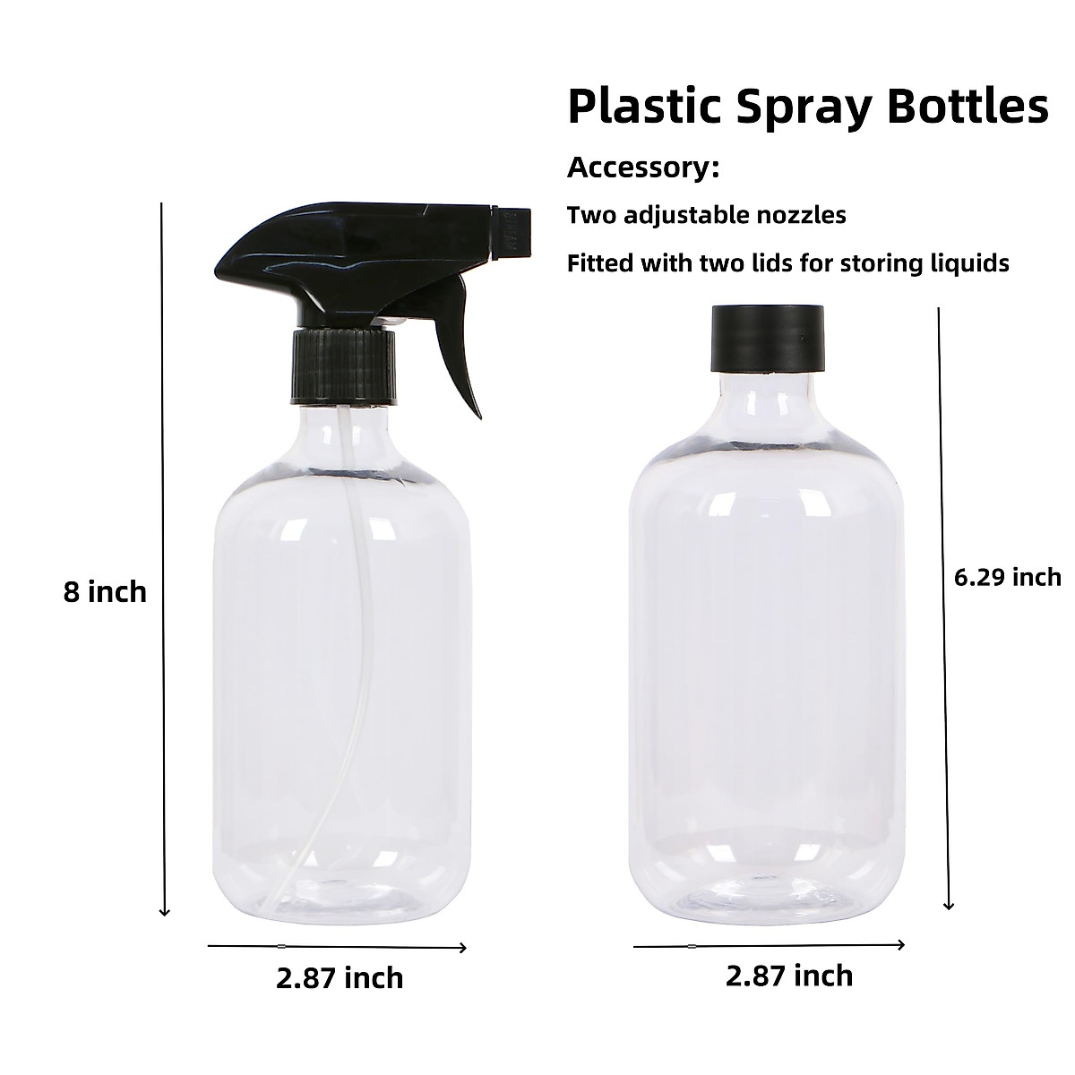 KIGITIK Plastic Spray Bottles, 16.9oz/500ml, Refillable Empty Spray Bottles, for Cleaning Solutions, Plants, Pet, Essential Oils, Kitchen, Hair (Clear)