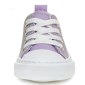 Toandon Girls Kids Sneakers Glitter Sequins Canvas Shoes Toddler Child Glitter Sparkle Low Top Lace Up Non Slip Lightweight Walking Outdoor Purple Size 2