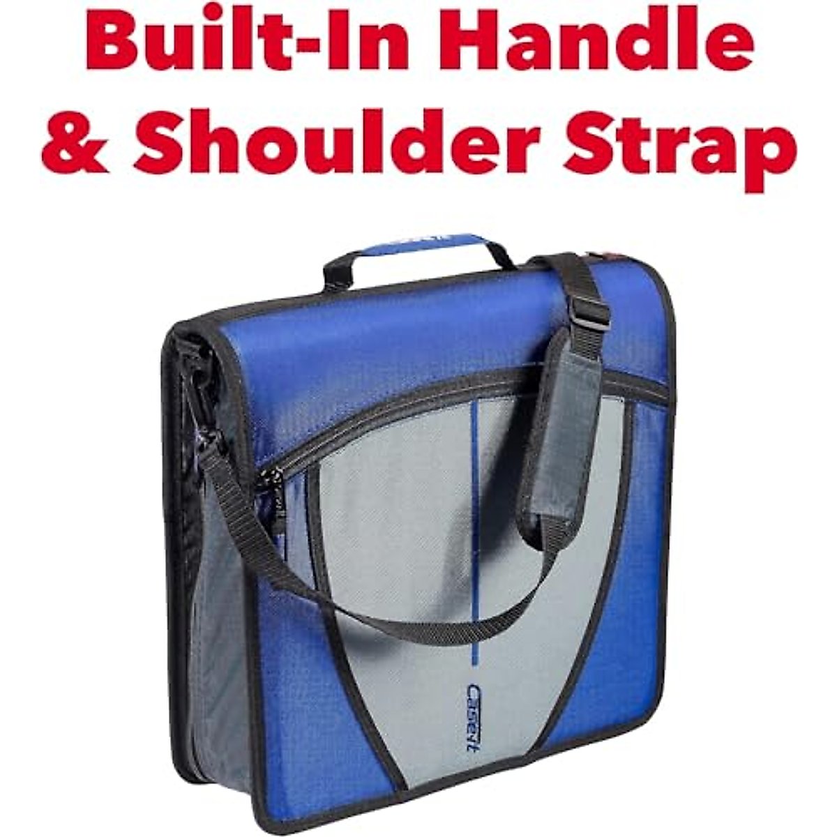 Case-it Mighty Zip Tab Zipper Binder, 3" O-Ring with 5-Color tabs, Expanding File Folder and Shoulder Strap and Handle, D-146- Midnight Blue