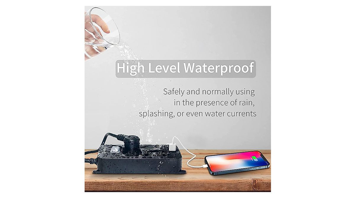 Outdoor Weatherproof Power Strip with Surge & USB Ports