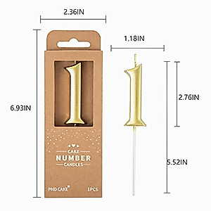 PHD CAKE 2.76 Inch Elegant Gold 1 Number Birthday Candles, Gold Number Candles, Cake Number Candles, Party Celebration