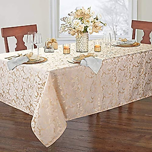 Lahome Elegant Damask Jacquard Tablecloth - Polyester Fabric Spillproof Water Resistant Washable Table Cover for Kitchen Dining Room Wedding Party Home Decor (Beige, Rectangle - 60" x 120")