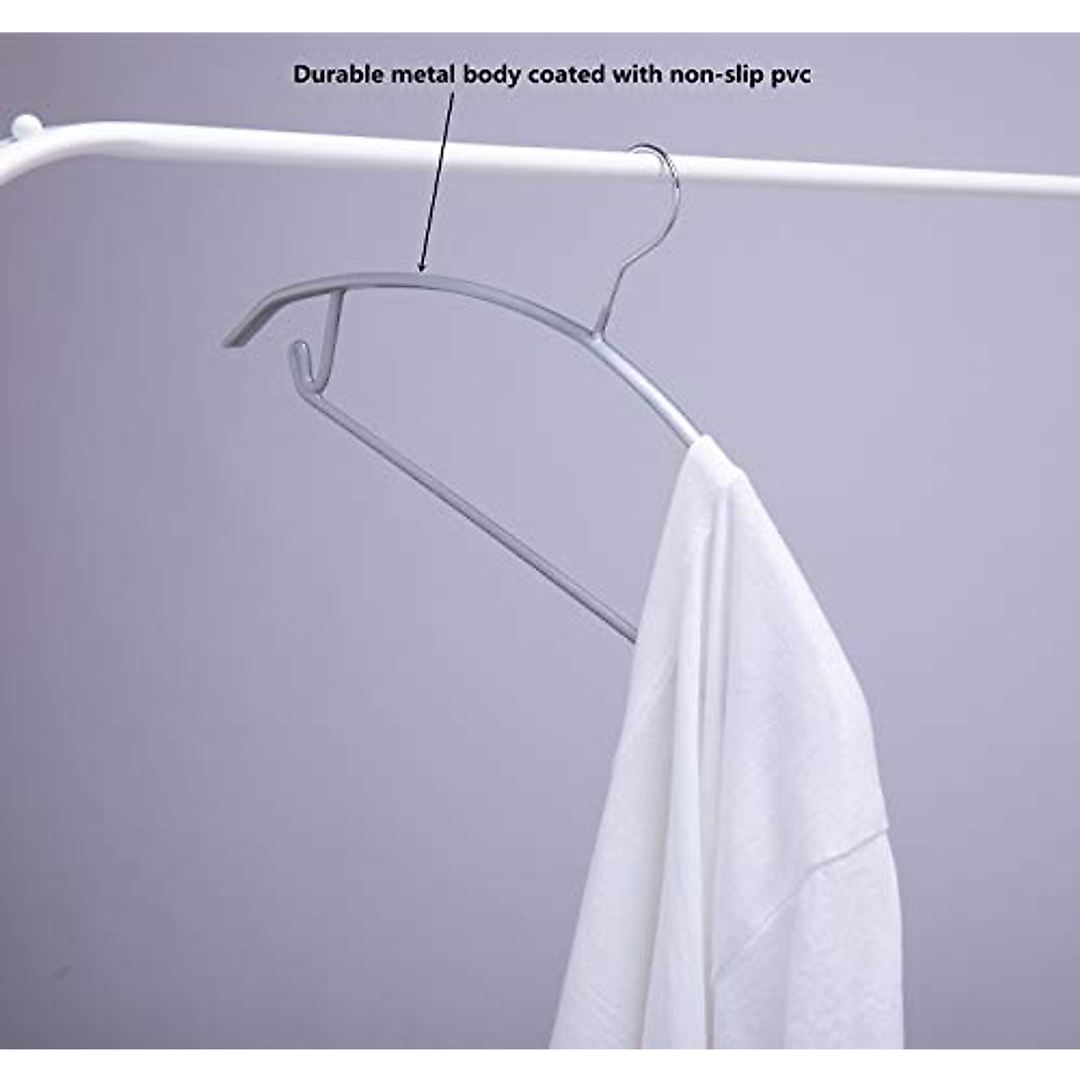 Cocomaya 16.5 Inch Silver No Shoulder Bumps No Mark Non-Slip Rubber Coated Contour Metal No Bumps Hanger, Sweater Hanger, T-Shirt Hanger Suit Hanger with Pants Bar Pack of 10 (Silver, 10)