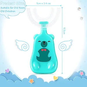 2 Pieces Kids U Shaped Toothbrush 360 Degrees Toddler Toothbrush Soft Silicone Brush Head Tooth Brush U Type Toothbrush for Toddlers Ages 2-6 (Cute Style,2-6 Years)