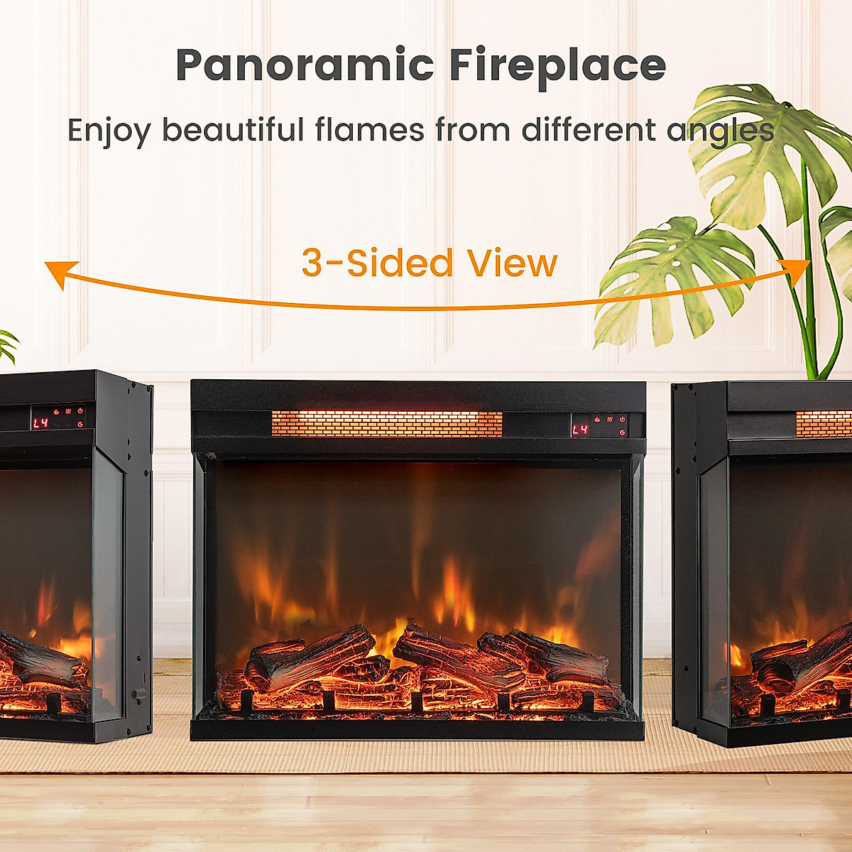 ORALNER Electric Fireplace Insert 23 Inch, 3-Sided Glass Fireplace Heater w/Remote Control & 8H Timer, Thermostat, Overheat Protection, Indoor Recessed Fireplace Insert for TV Stand, 1500W, Black