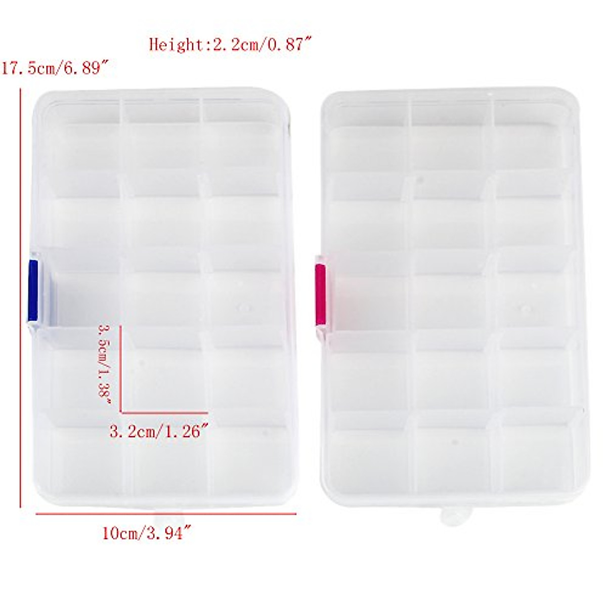 BOGEEL 15 Grids Clear Plastic Jewelry Box Organizer Storage Container with Removable Dividers with Adjustable Dividers for Bead