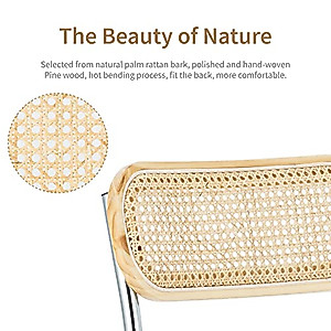 Brafab Mid Century Modern Dining Chairs Set of 2, Accent Kitchen Chairs with Natural Rattan Backrest, Modern Industrial Upholstered Metal Chairs for Dining Living Room Kitchen（White）