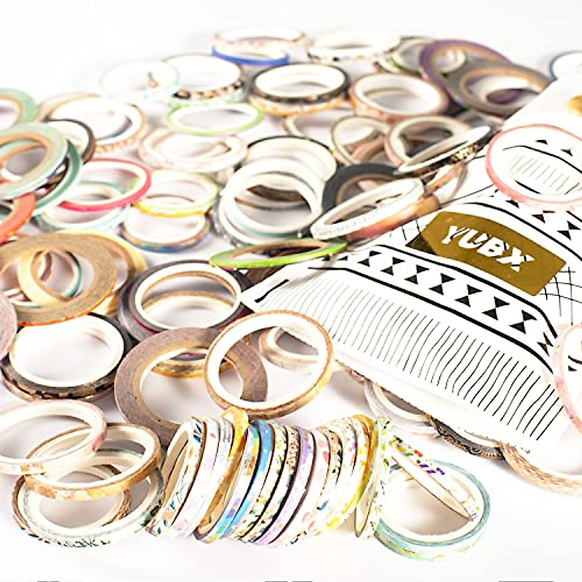 YUBX Exrta Slim Washi Tape Set Random Patterns 80 Rolls+ Bundle Gold Foil Super Skinny Decorative Masking Tape Scrapbook Tape for DIY Craft Art Projects Journal Gift Wrapping