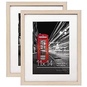 Americanflat 11x14 Light Wood Picture Frame 2 Pack with Shatter-Resistant Glass Cover and Composite Wood Molding - 11X14 Frame With Mat For 8X10 Inch Photos - 2 Pack