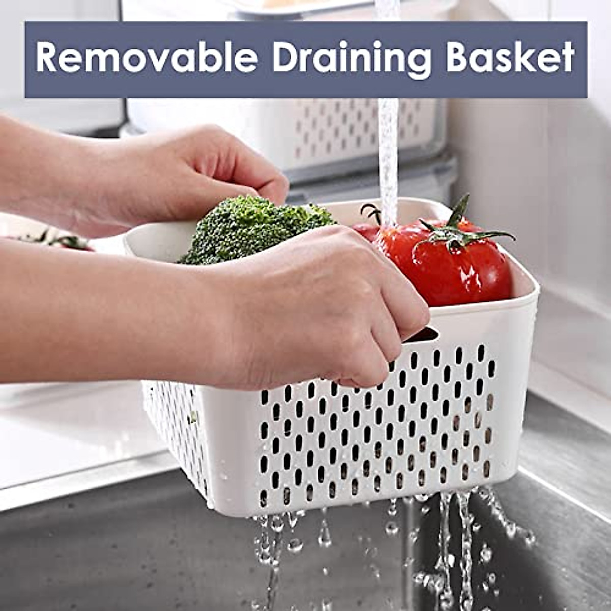 G · PEH Fruit Storage Containers for Fridge Fresh Container with Filterable Basket & Airtight Lid Vegetable and Fruit Saver Containers Refrigerator Organizer for Fruit Salad Lettuce Berry Meat