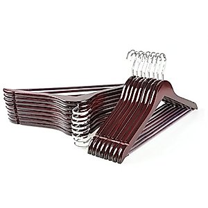 TOPIA HANGER Wooden Hangers, Luxury Suit Hangers for Closet, Cherry Wood Hangers with Extra Thick Hook and Non Slip Pants Bar, Heavy Duty Coat Hangers with Notches for Shirts 16 Pack -CT01M