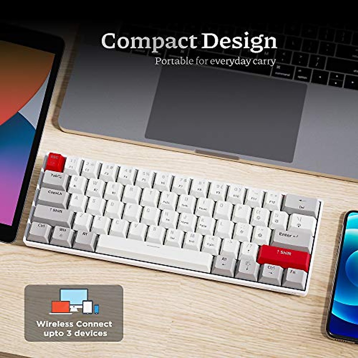 Newmen GM610 60% Wireless Mechanical Keyboard,Wired/Bluetooth RGB Backlit,61 Anti-Ghosting Keys,Programmable,Hot-Swappable Gaming Keyboard,for PC Windows Mac Laptop Computer(Linear Red Switch)