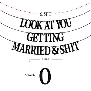 Look At You Getting Married & Shit Banner, Bachelorette Banner, Just Married Decor, Bridal Shower Wedding Engagement Party Decorations (Black Glitter)