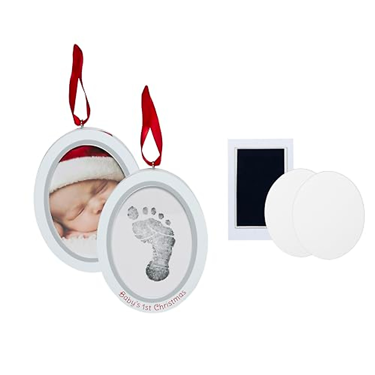 Pearhead Babyprints Double-Sided Christmas Photo Ornament with Clean Touch Ink Pad, Newborn Handprint or Footprint Kit, 2 Sided Baby's 1st Christmas Holiday Keepsake Ornament