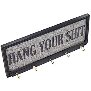 Hang Your Shit Funny Rustic Farmhouse Wall Key Rack Holder Hanger Hooks Entryway Jewelry Organization Housewarming New Home Gift Print in Primitive Frame