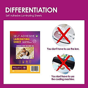 Self Adhesive Laminating Sheets 11 x 17 inch, 10 Pack, 4mil Thickness, No Heat, No Machine Laminating Sheets Self Sealing by HA SHI