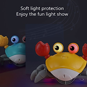 Ainstru Crawling Crab Baby Toy, Tummy Time Toy with Music and LED Light, Walking/Dancing/Moving Crab, Automatically Avoid Obstacle Toddler Interactive Crab Toys for Babies Kids, (Green)