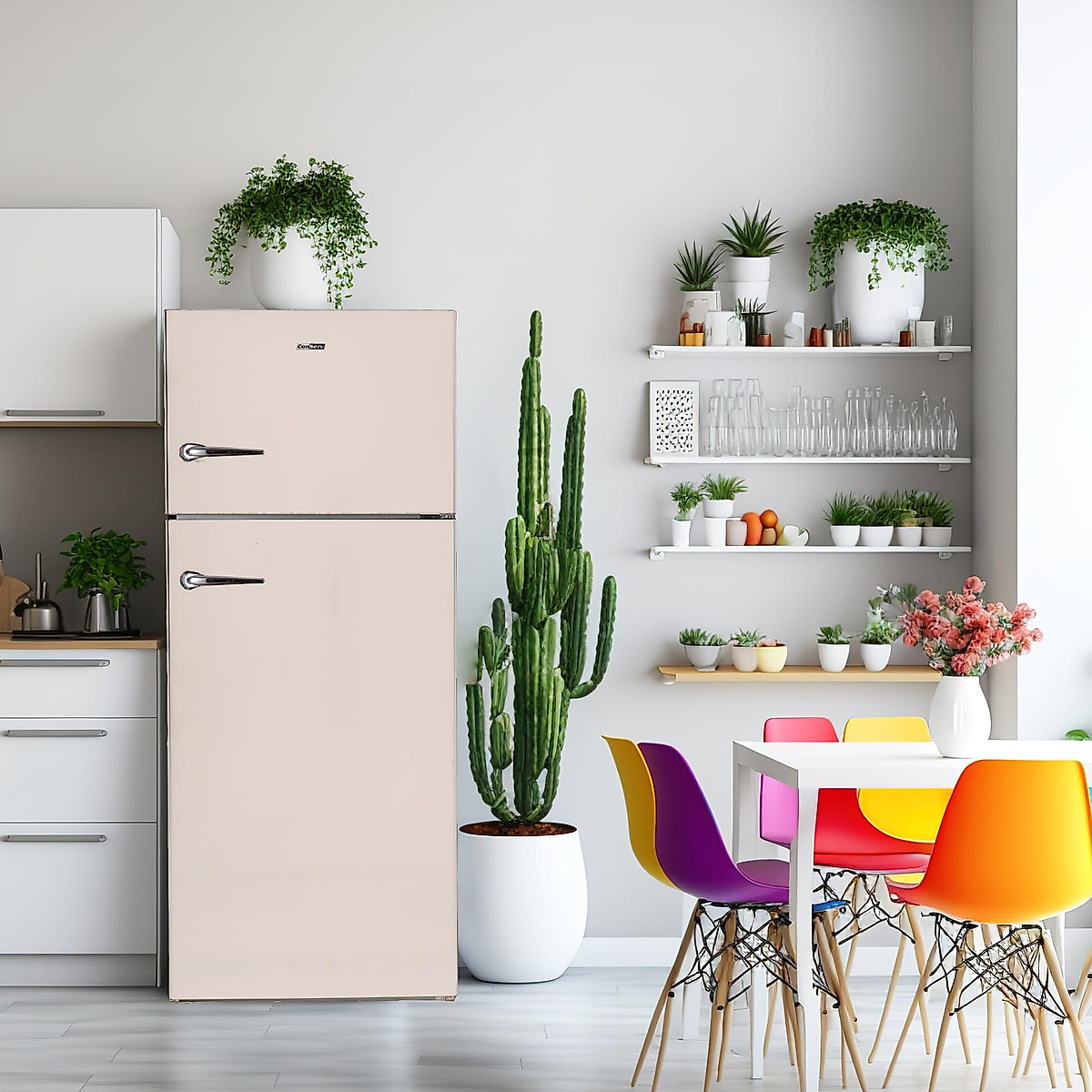 Conserv 30in RETRO Refrigerator 18cf Top Mount w/AUTOMATIC ICE MAKER 110V Handle(Cream)