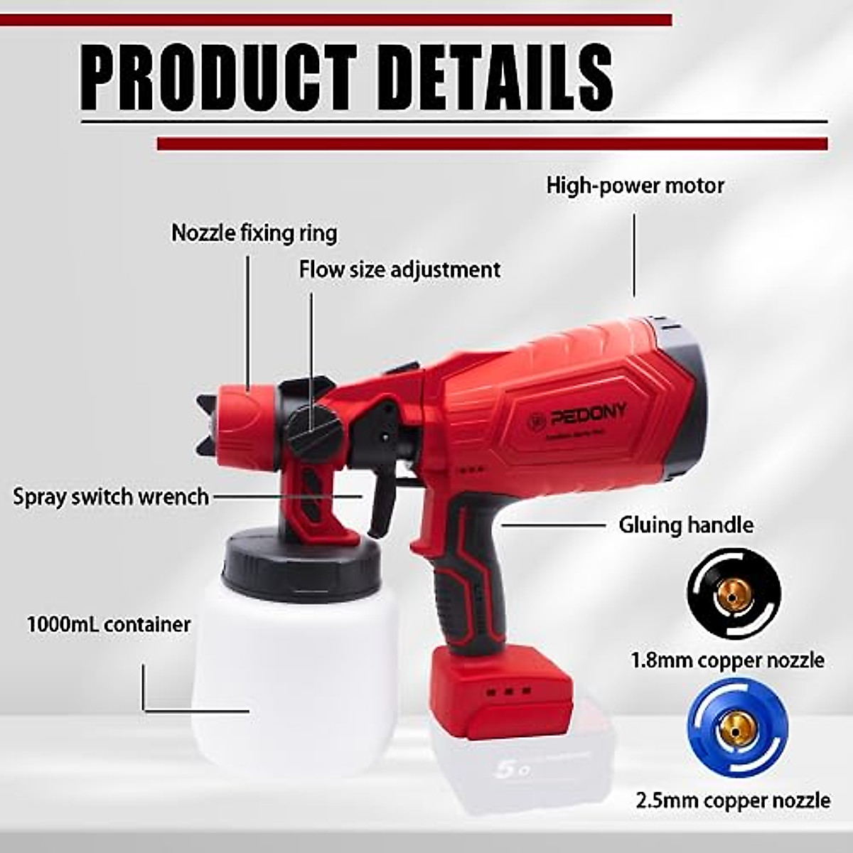 Cordless Paint Sprayer for Milwaukee 18V Battery, Portable HVLP Paint Sprayer with 2 Nozzles & 3 Patterns for Painting Walls, Ceilings, Furniture, Gardens, Fences (Battery not Included)