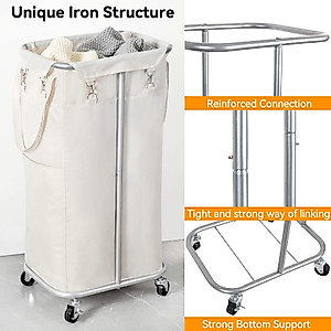 WOWLIVE 100L Rolling Laundry Hamper with Wheels Large Laundry Basket Organizer Laundry Cart with Steel Frame and Removable Bag Foldable Tall Dirty Clothes Hamper Dorm Room Storage for Bedroom (Beige)