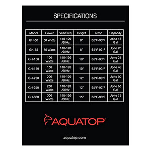 Aquatop 50W Aquarium Submersible Glass Heater – Fully Submersible For Fish Tanks Up To 13 Gallons, 68-93F Adjustable Temperature Range, Fresh & Saltwater Use, Aquarium Heaters, GH-50