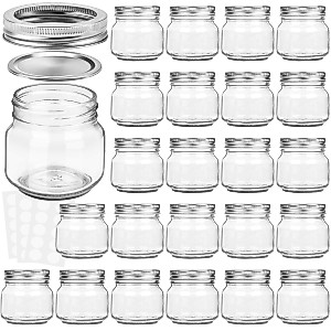 KAMOTA Mason Jars 8 oz With Regular Silver Lids and Bands, Ideal for Jam, Honey, Wedding Favors, Shower Favors, DIY Spice Jars, 24 PACK, 30 Whiteboard Labels Included