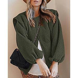 KIRUNDO Women's 2024 Fall Winter Sherpa Fleece Jacket Faux Wool Embedded Lantern Sleeve Casual Loose Outwear With Pockets(Army Green, Medium)