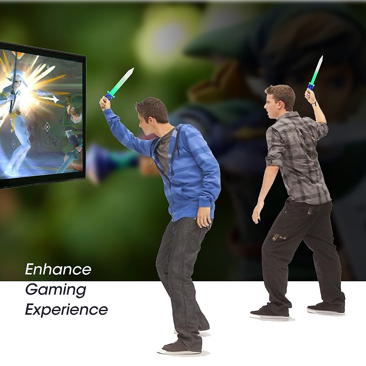 LED Game Sword for Nintendo Switch Joy-Con, Hand Grip for Skyward Sword Switch Game with Hand Strap - Dark Blue