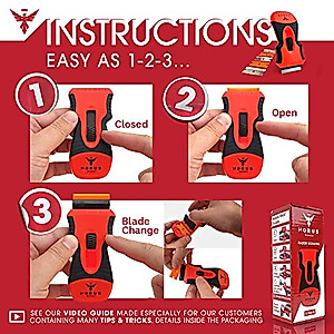 Razor Blade Scraper Set of 2 – Multi-Purpose Razor Scraper Designed to Remove Labels, Stickers, Decals, Caulk, Adhesive, Paint - Bonus Steel and Plastic Blades for Heavy Duty and Delicate Cleaning
