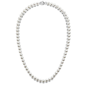 PAVOI Sterling Silver Round White Simulated Shell Pearl Necklace Strand | Pearl Choker Necklace | Jewelry for Women - 22" Length (6mm)