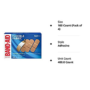BAND-AID Flexible Fabric Adhesive Bandages 3/4 Inch X 3 Inches 100 Count (Pack of 4)
