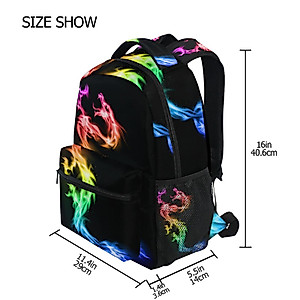 Fire Rainbow Dragon School Backpack Black Bookbag for Boys Girls Elementary School Casual Travel Bag Computer Laptop Daypack