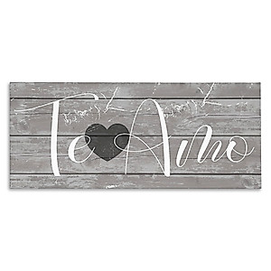 Stupell Industries Te Amo Romantic Rustic Grey Sign with Heart Wall Art, 10 x 24