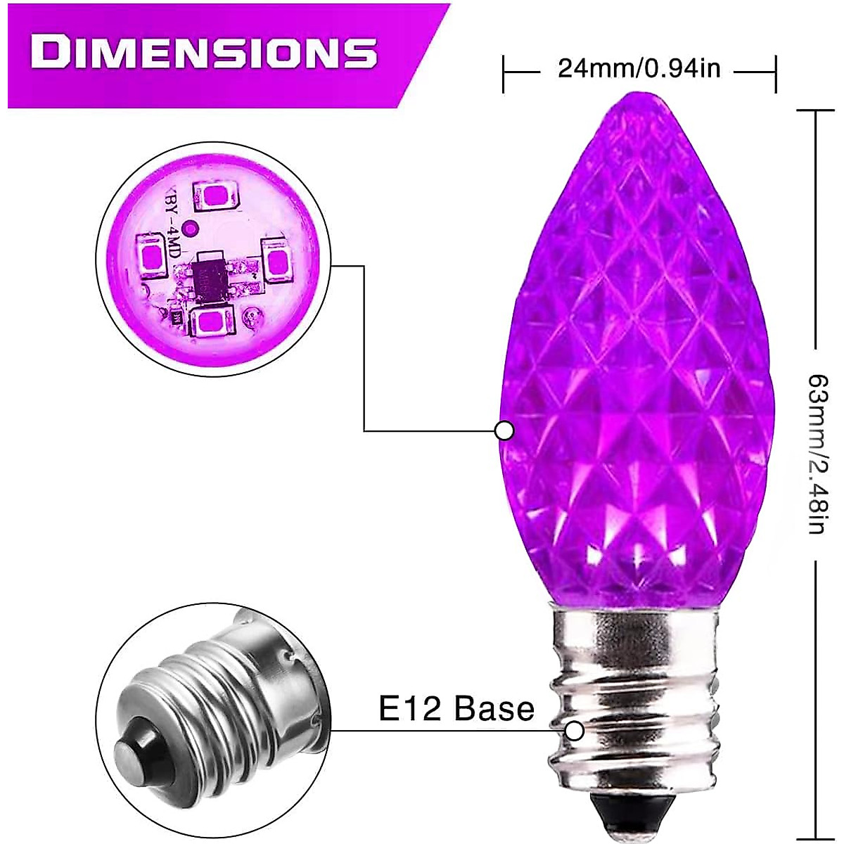 25 Pack Replacement c7 LED Halloween Light Bulbs Shatterproof C7 Led Light Bulbs 1W Mini Bulb Candelabra E12 Base Decor Purple Light Bulbs, String Lights, Window Candle Indoor Outdoor