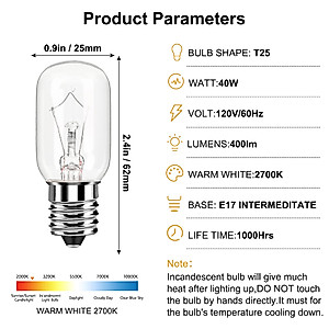 Neanete Microwave Light Bulb for Under Range Hood Appliance Refrigerator T8 40 Watt 125V E17 Intermediate Base Warm White Replacement Bulb for 8206232A, 1890433, AP4512653, WB25X10030 Pack of 6
