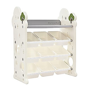 Toy Storage Organizer with 14 Bins, Multi-functional Nursery Toy Shelf, Kids Toy Chest for Boys&Girls with HDPE Shelf and Bins for Playroom, Bedroom, Living Room, Gray