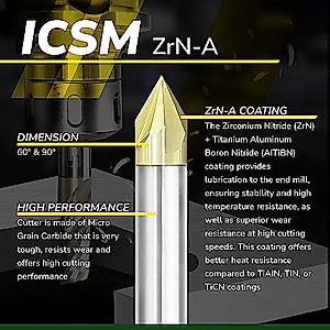SPEED TIGER Chamfer End Mill - CNC Carving Bits, V Groove, 60 Degree, ICSM1/4"Shank 2"OVL (1 Piece, 1/4" 60°) - for Wood, Alloy Steels, Hardened Steels – Mill Bits Sets for DIYers & Professionals