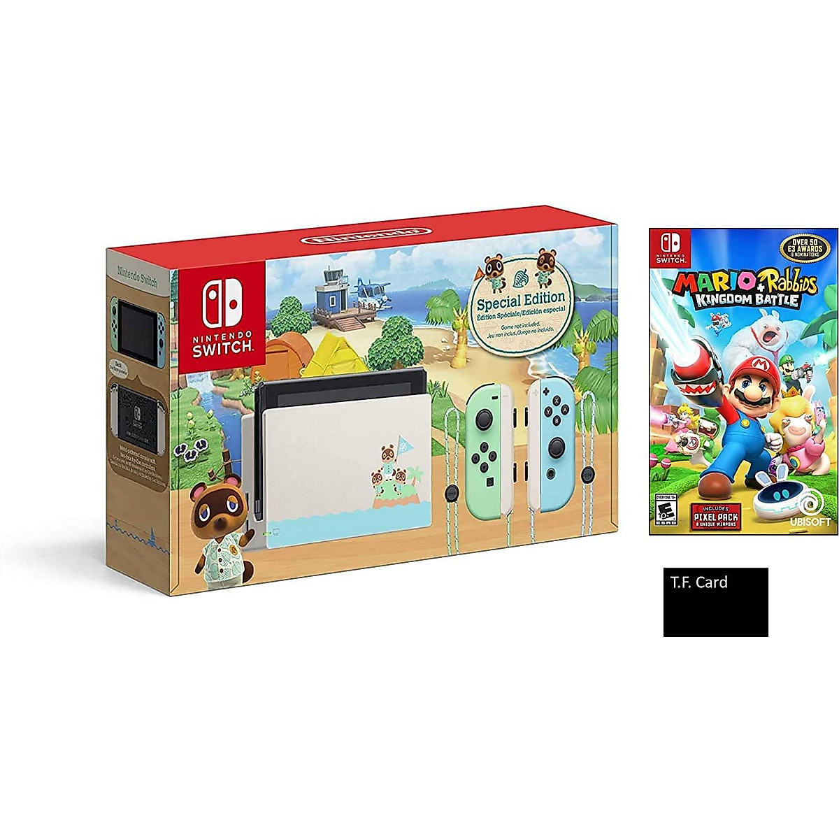 NEW Switch Deluxe Holiday Game Bundle: Animal Crossing-New Horizons Special Edition + Nintendo Switch Mario and Rabbids Kingdom Battle Game and T.F. Card