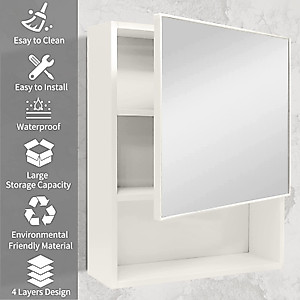 YEPOTUE Bathroom Wall Cabinet 23.6 "x19.6 Mirrored Medicine Cabinets Organizer, Over The Toilet Space Saver Storage Cabinet Aluminum, Water, Rust Resistant, Recess or Surface Mount