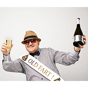 Old Fart Sash – Classic Celebration Sash Birthday and Retirement Brown Foil Sash with Oversized Safety Pin for Both Men and Women. Ideal for Work Parties, Events, and Decoration by JPACO
