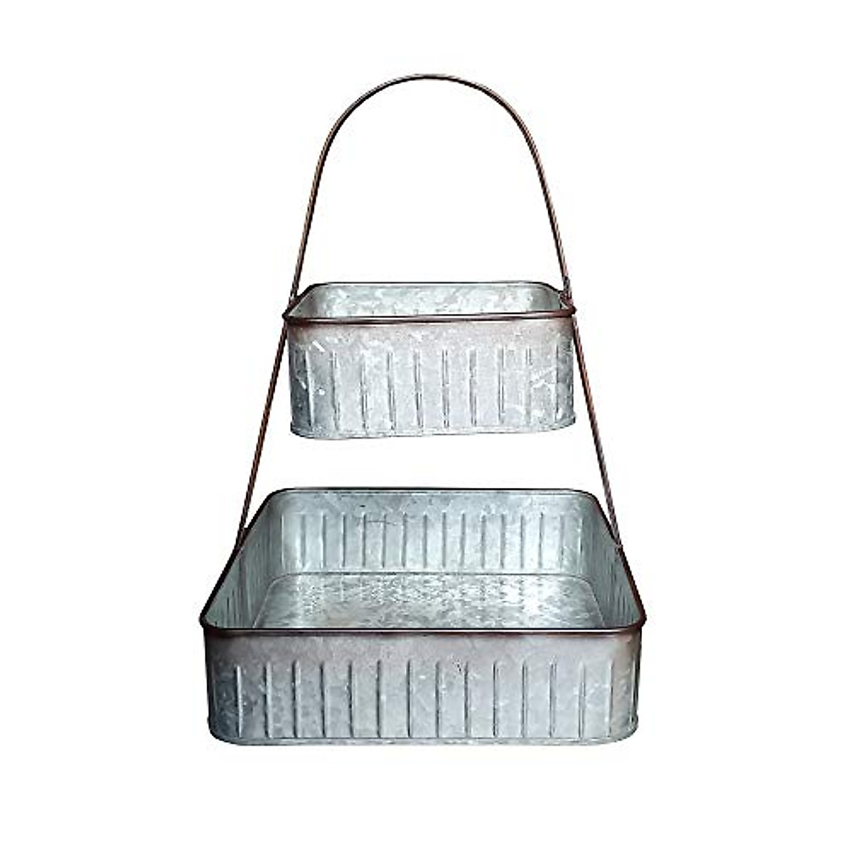 Colonial Tin Works Rustic Industrial Farmhouse Chic Two Tiered Corrugated Square Tray,Grey (Galvanized Grey)
