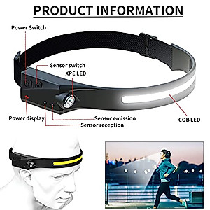 Rechargeable Headlamp 2Pack, 230°Wide Beam Headlamp for Adults, LED Headlamp with Clips-Camping Gear, 6 Modes, Motion Sensor, Head Lamp Flashlight for Cycling, Running, Fishing, Camping