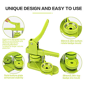 Button Maker Machine 58mm Pin Badge Maker Installation-Free DIY Pin Badge Button Maker Press Machine Badge Punch Press with Free 100pcs Button Parts Pictures Circle Cutter Magic Book