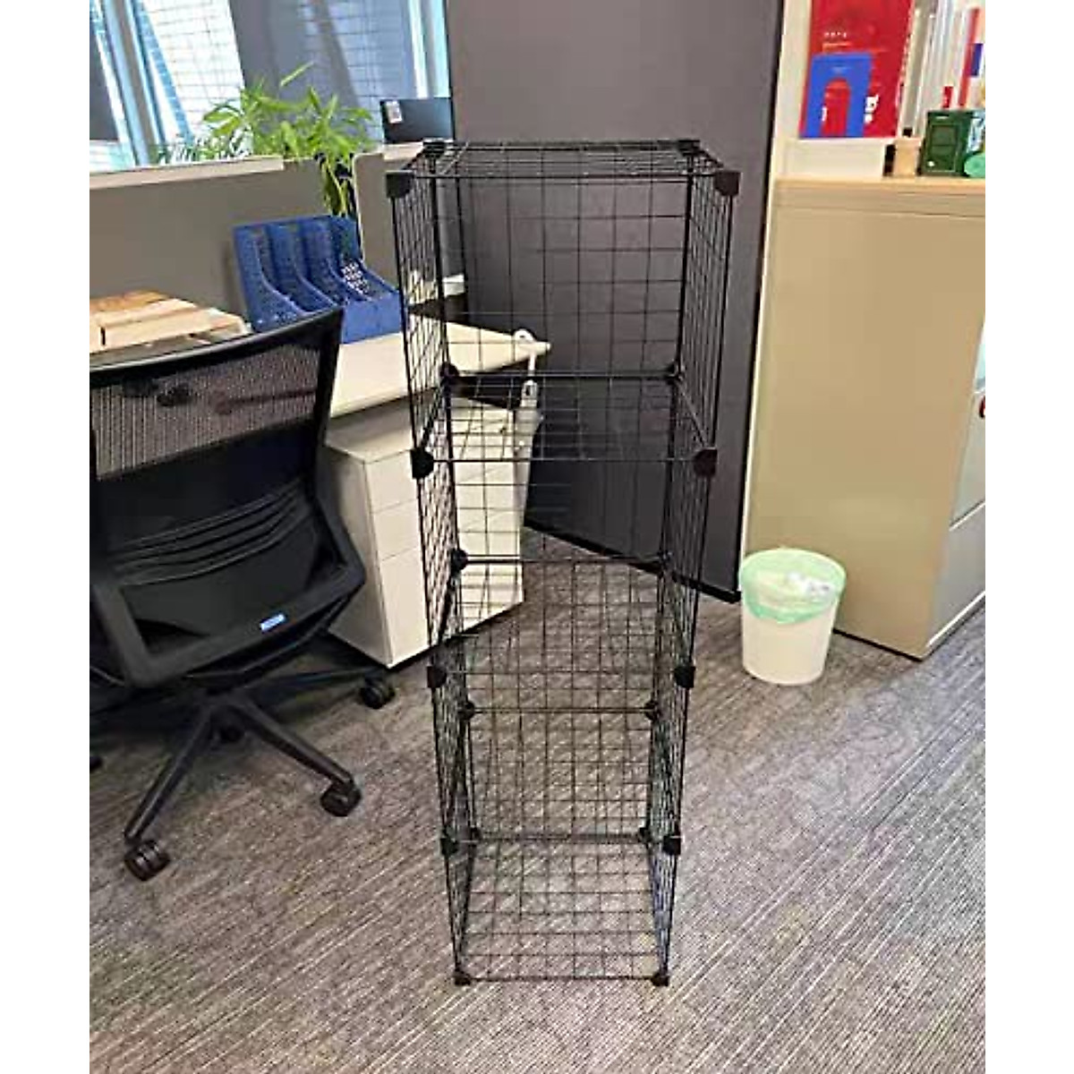 FlidRunest 4 Tier Wire Cube Storage Shelf, Simply 4-Shelf Bookcase, Cube Storage Organizer, Bookshelve Bookcase Floor Standing, Storage Wire Stackable Cube Set, Book Shelf for Bedroom/Office