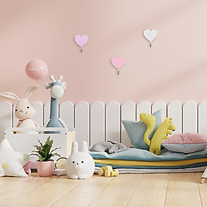 MOROBOR Wood Heart-Shaped Self-Adhesive Hooks, 6pcs Strong Self-Adhesive Wall Hooks for Bathroom Kitchen Office/Mixed Color