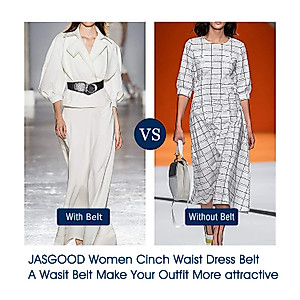 JASGOOD Women's Fashion Wide Elastic Waist Belt with Rivets Studs, F-Black, Fit Waist 34"-40"