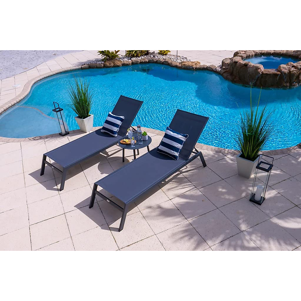 AKOYA Outdoor Essentials Juno 3 Piece Chaise Lounge Chair Set in Charcoal